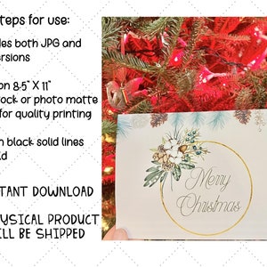 Printable Merry Christmas Card, Digital Download Printable, Wreath ...