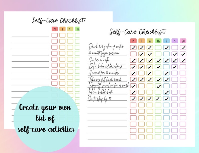 Printable Self Care Checklist, Self-care Planner, Self Care Tracker ...
