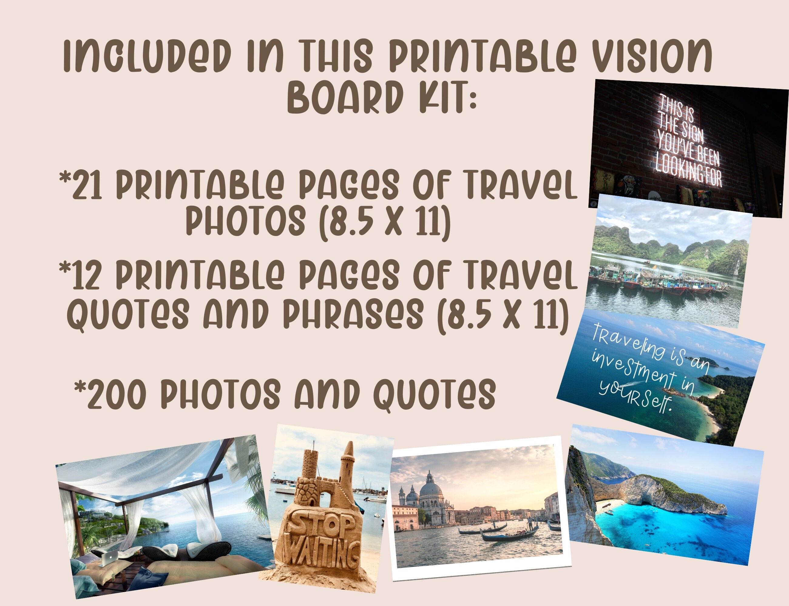 Travel Vision Board Kit, Vision Board Printable, Travel Vision Board ...