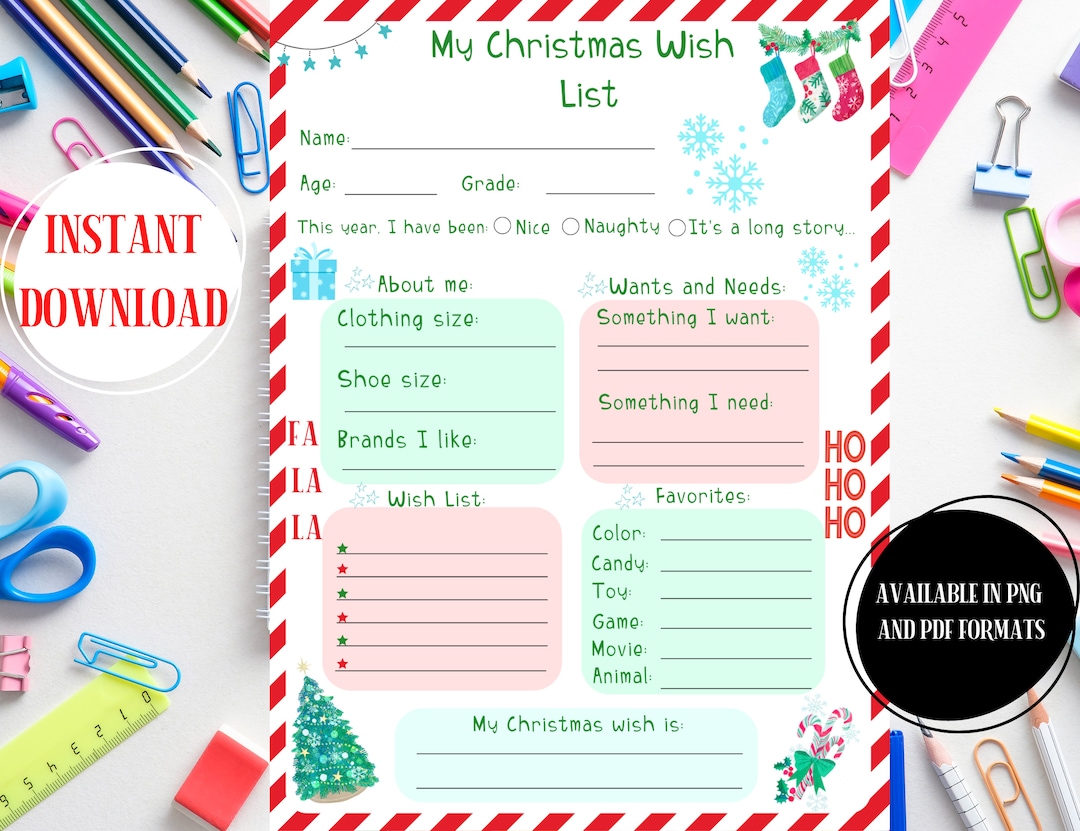 Printable Christmas Wish List, Christmas Wish List for Kids, My ...