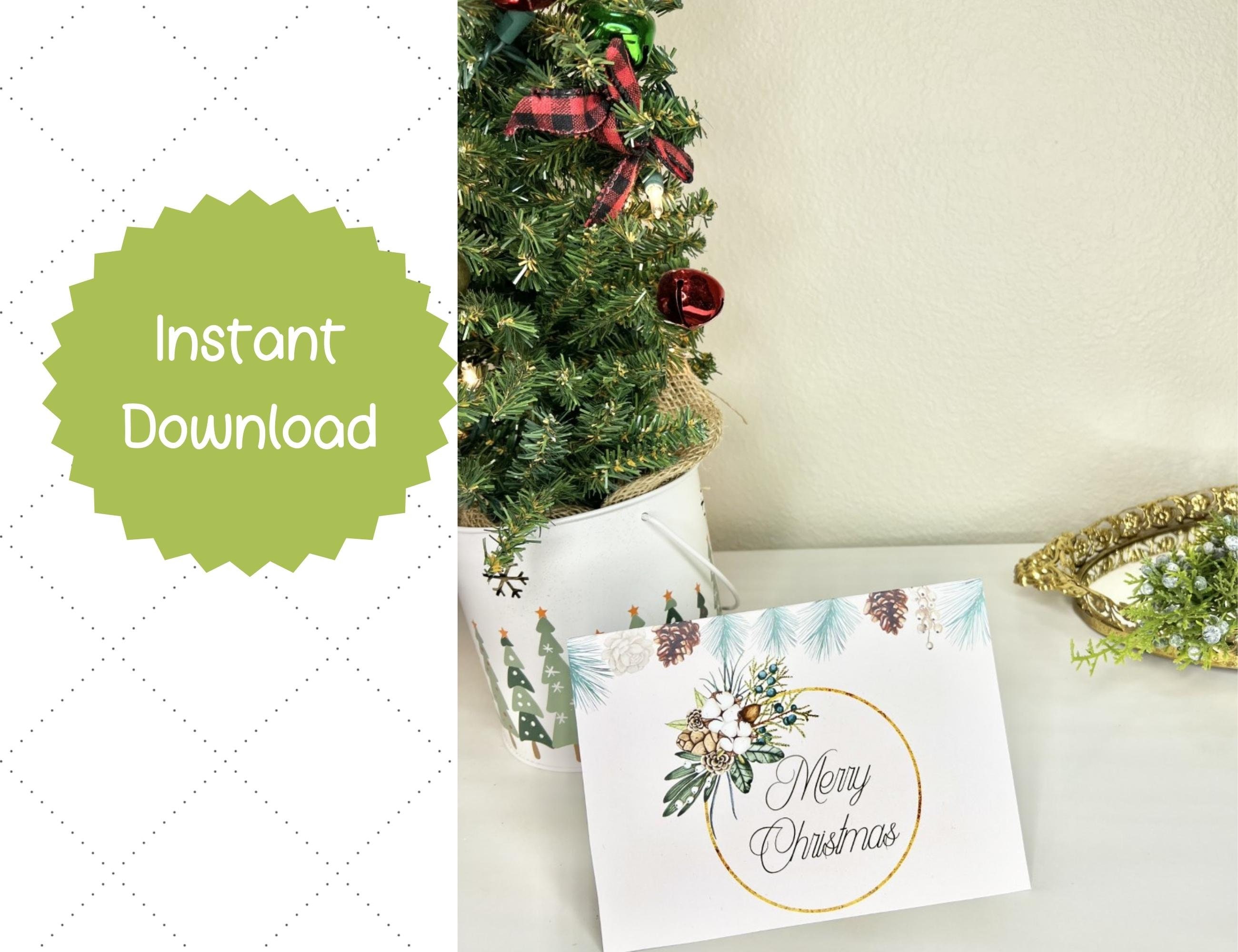 Printable Merry Christmas Card, Digital Download Printable, Wreath ...