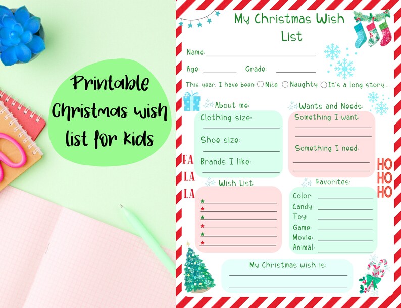 Printable Christmas Wish List, Christmas Wish List for Kids, My ...