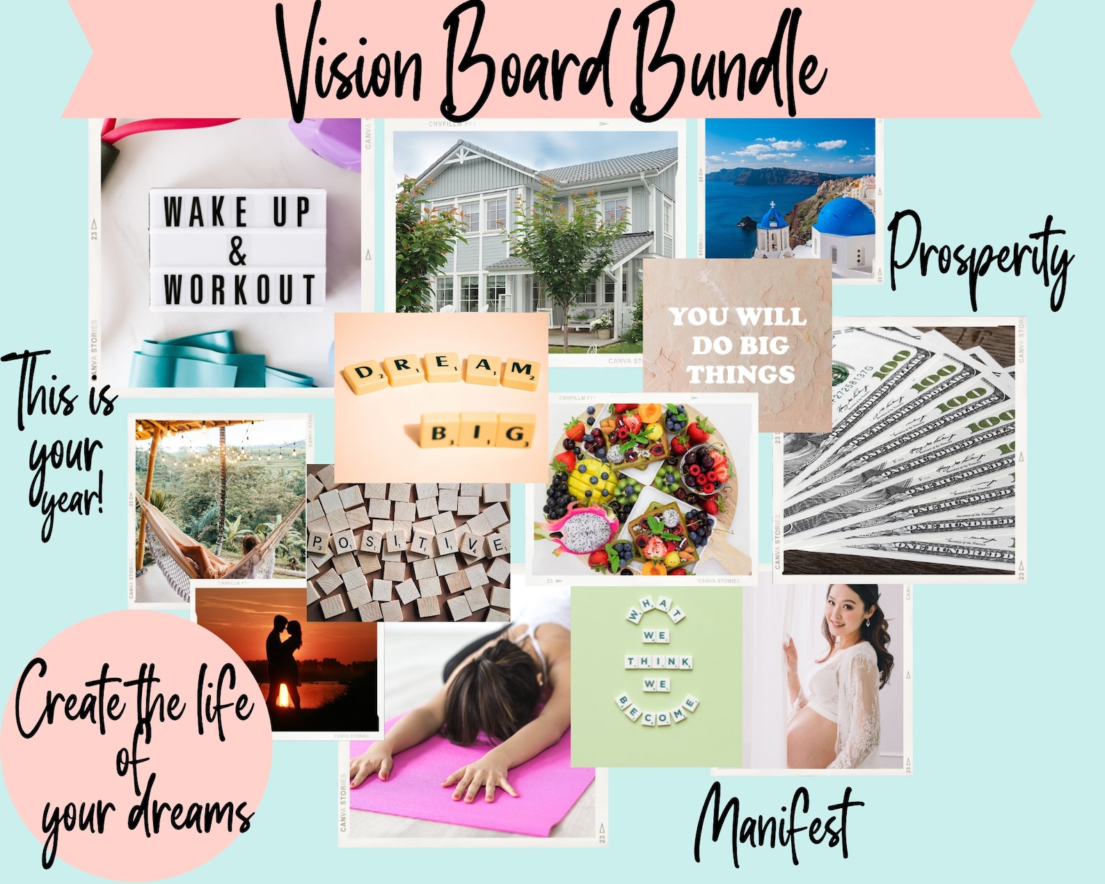 Printable Vision Board Kit, Vision Board Bundle, Vision Board Party Kit ...