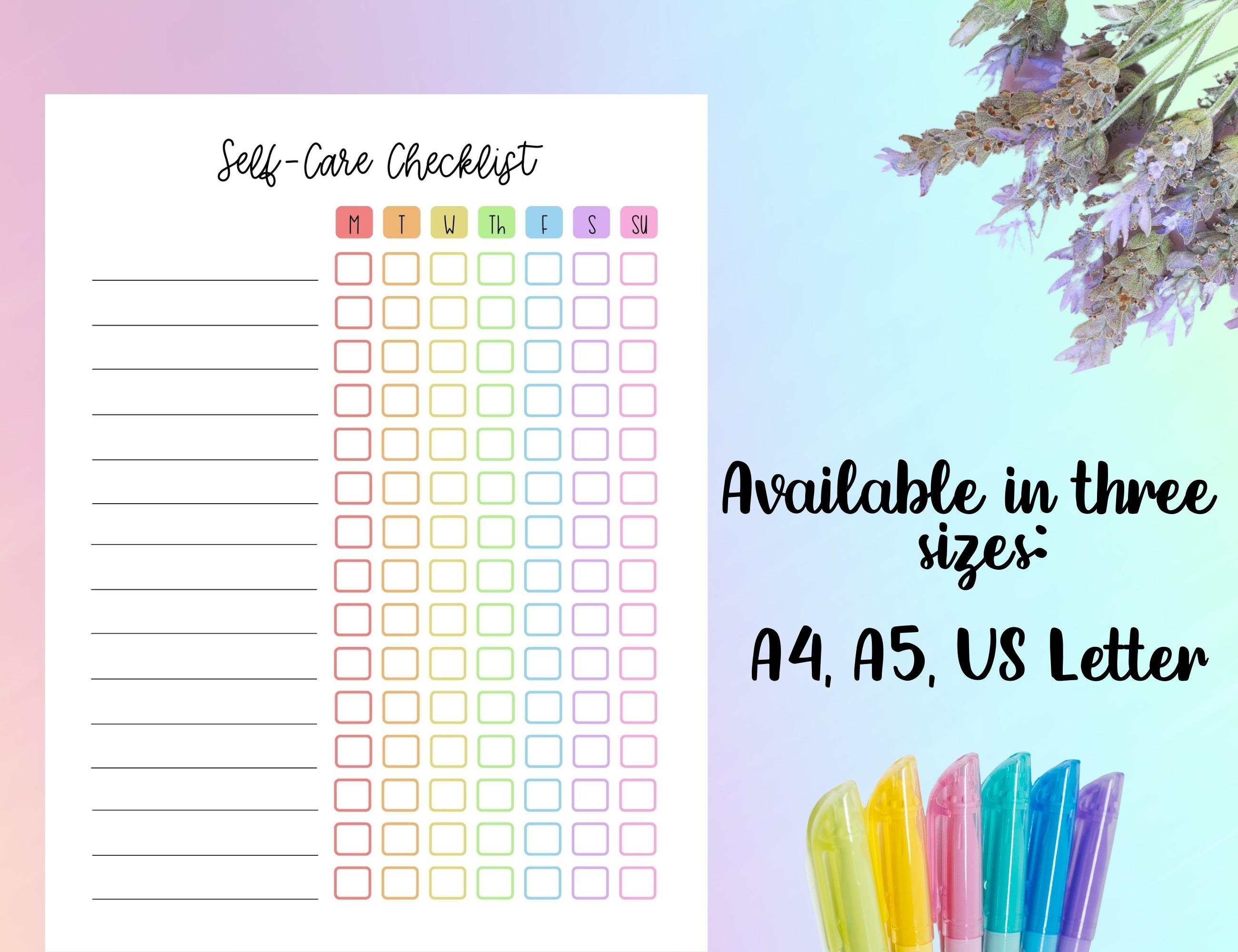Printable Self Care Checklist, Self-care Planner, Self Care Tracker ...