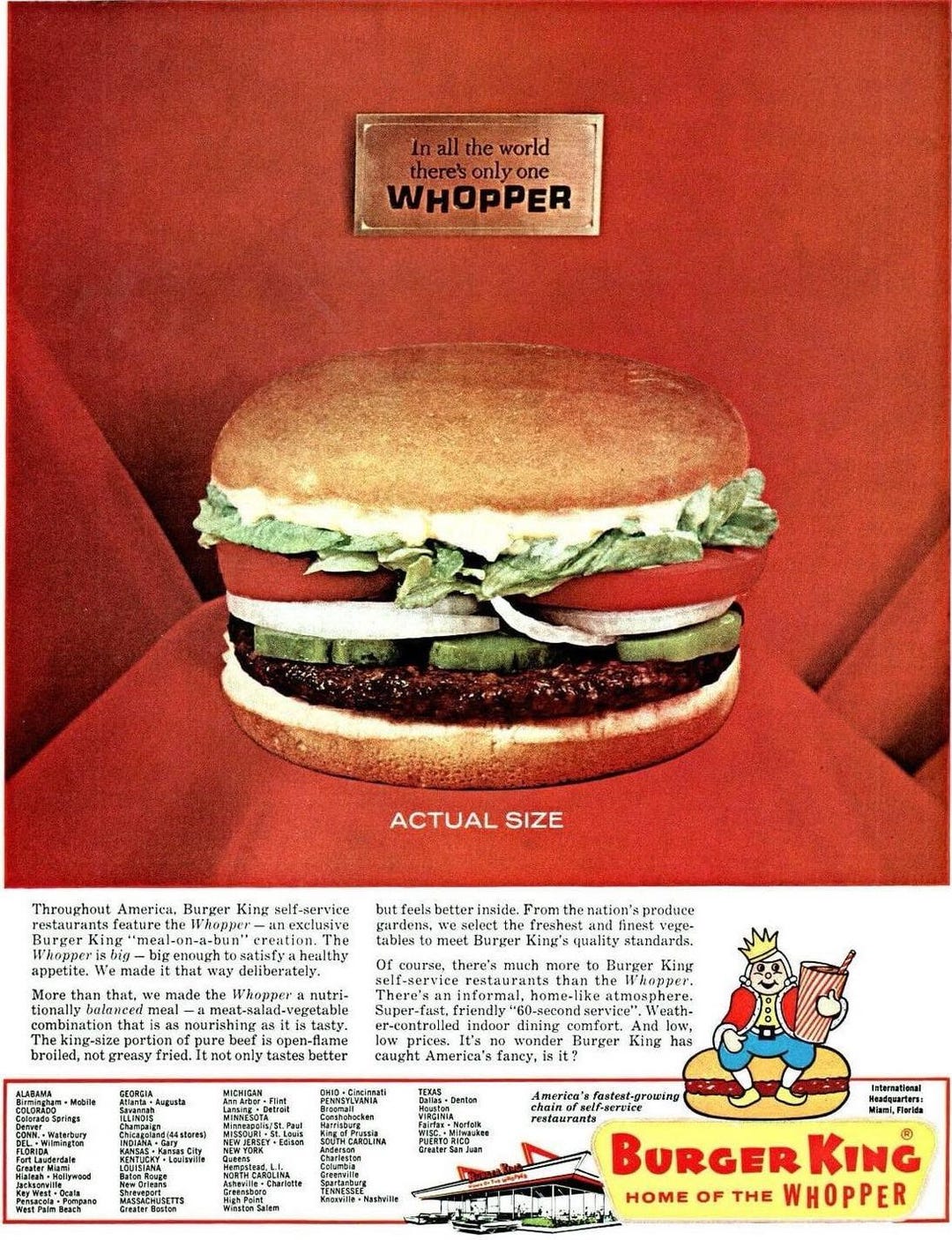 Burger King Ad (there’s Only One Whopper) 1966 24 X 18 Inch Poster ...