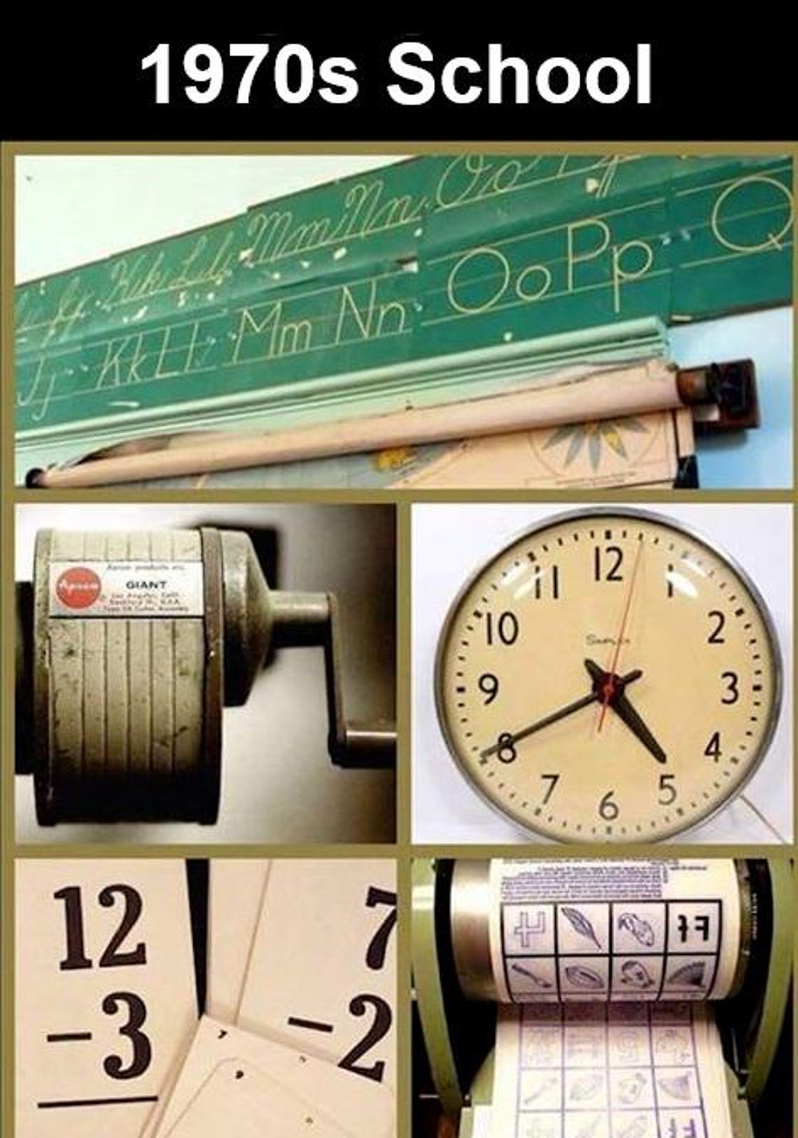 1970s School Items Clock, Pencil Sharpener 24 X 18 Inch Poster American ...