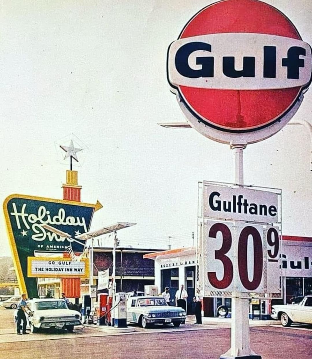 A Holiday Inn and a Gulf Service Station in the 1960s 24 X 18 Inch ...
