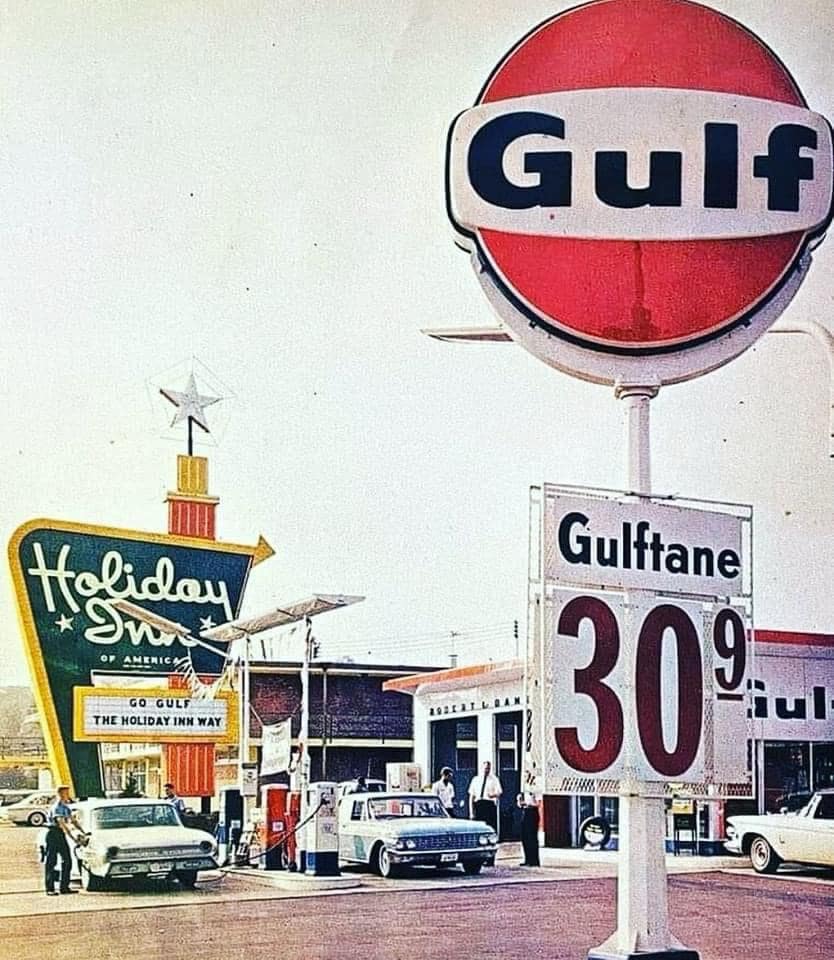 A Holiday Inn and a Gulf Service Station in the 1960s 24 X 18 Inch ...