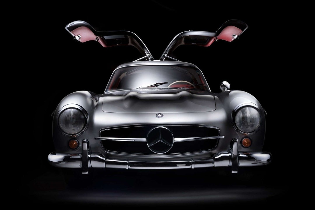 1955 Mercedes Benz 300sl Gullwing (black Background) 24 X 36 Inch ...