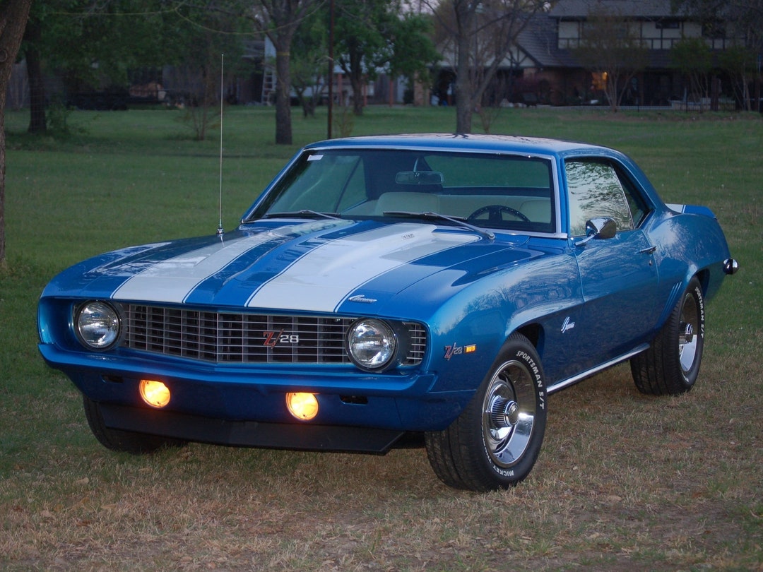 1969 Chevrolet Camaro Z28 (blue -white Stripes) 24 X 36 Inch Poster ...