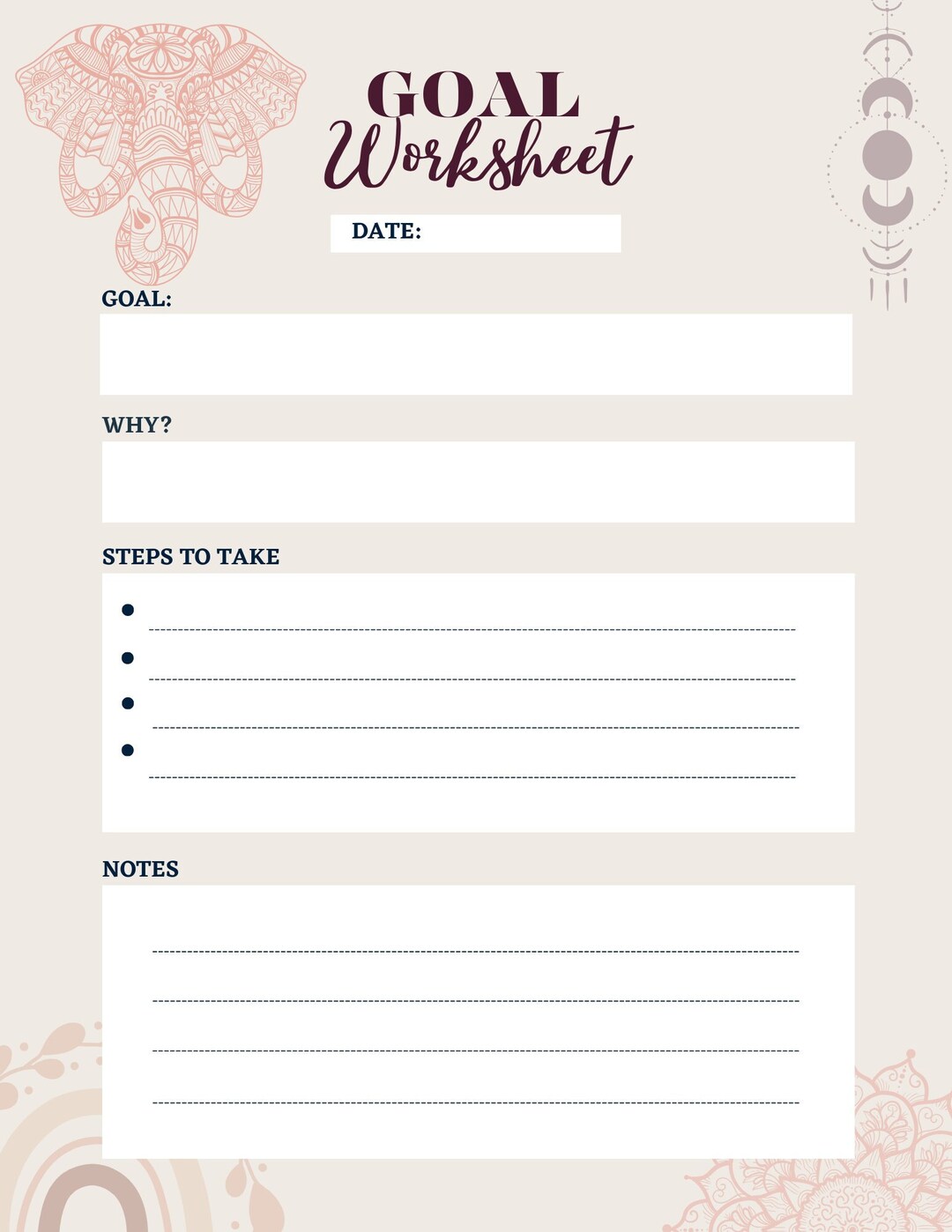 Goal Worksheet - Etsy