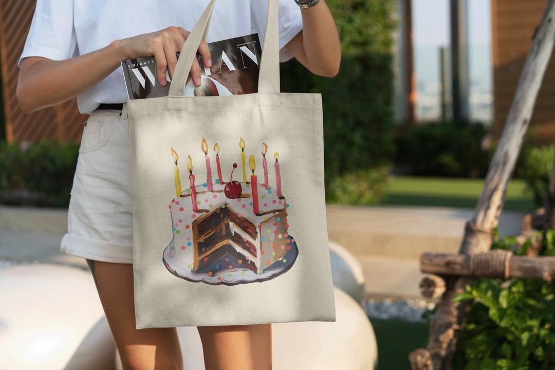 Birthday Cake With Candles Painted Vintage Illustration Cotton Canvas ...