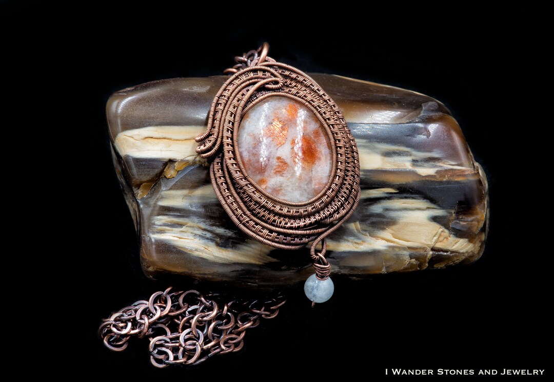 Sunstone in Matrix Pendant, Copper Wire Wrapped Pendant, Moonstone Bead ...