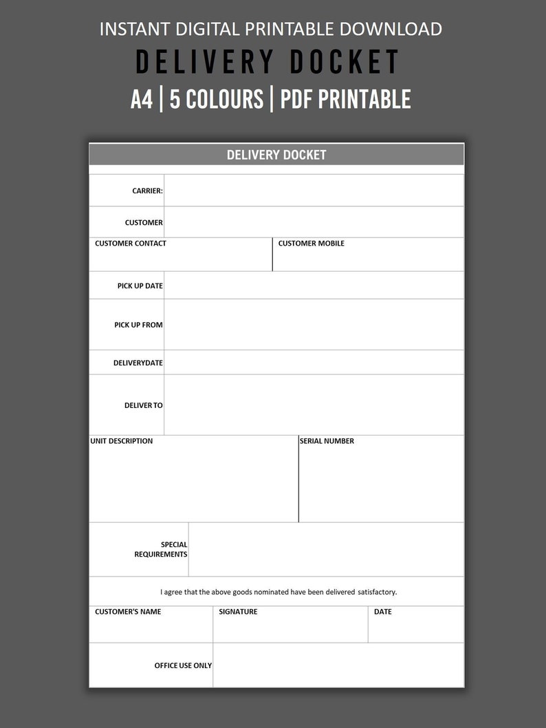 Delivery Docket | Printable, to Do List Template, Editable Fillable ...