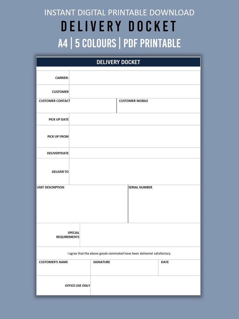 Delivery Docket | Printable, to Do List Template, Editable Fillable ...