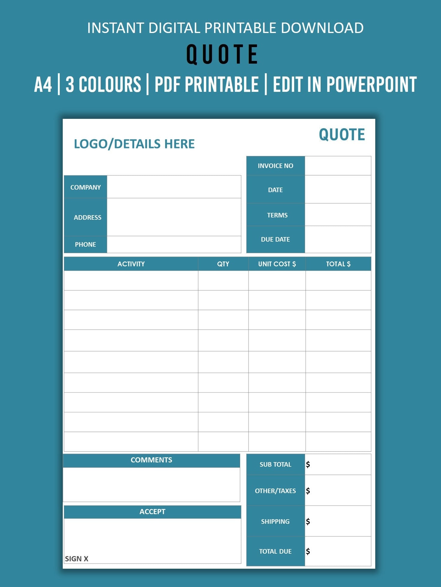 Quote Template Pdf/powerpoint Business Quote. Editable Quote. Custom ...