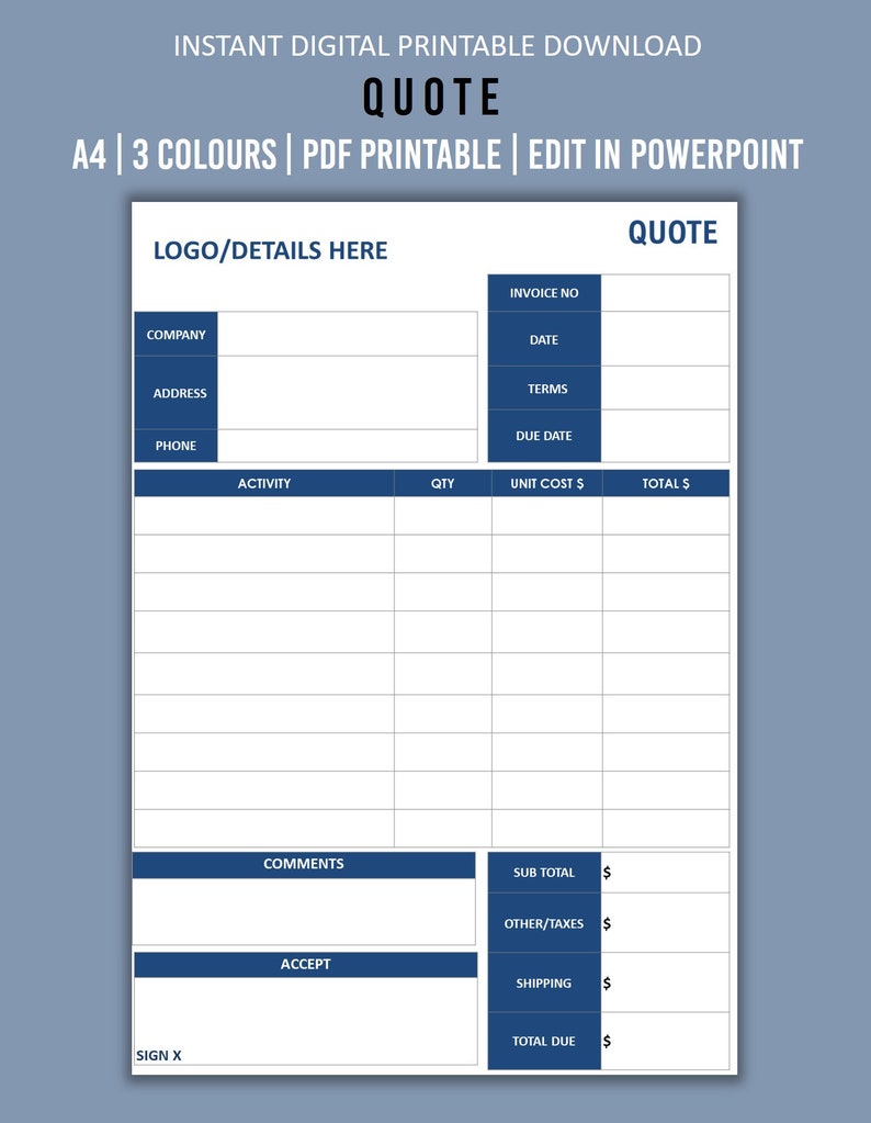 Quote Template Pdf/powerpoint Business Quote. Editable Quote. Custom ...