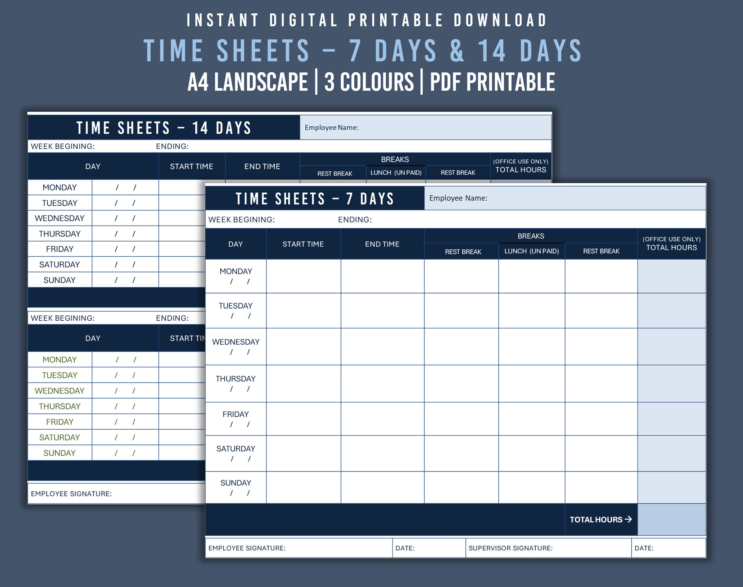 Time Sheets 7 Day & 14 Day Weeks, Mon-sun | Printable, to Do List ...