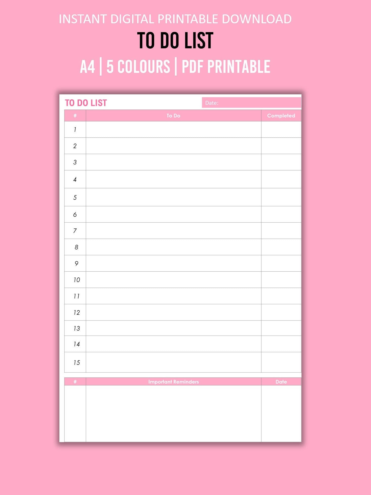 To Do List With Reminder Space Printable, to Do List Template, Fillable ...