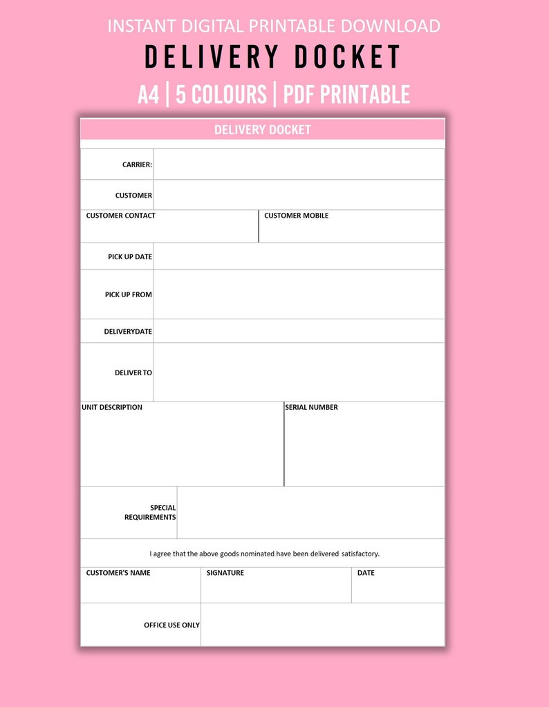 Delivery Docket | Printable, to Do List Template, Editable Fillable ...