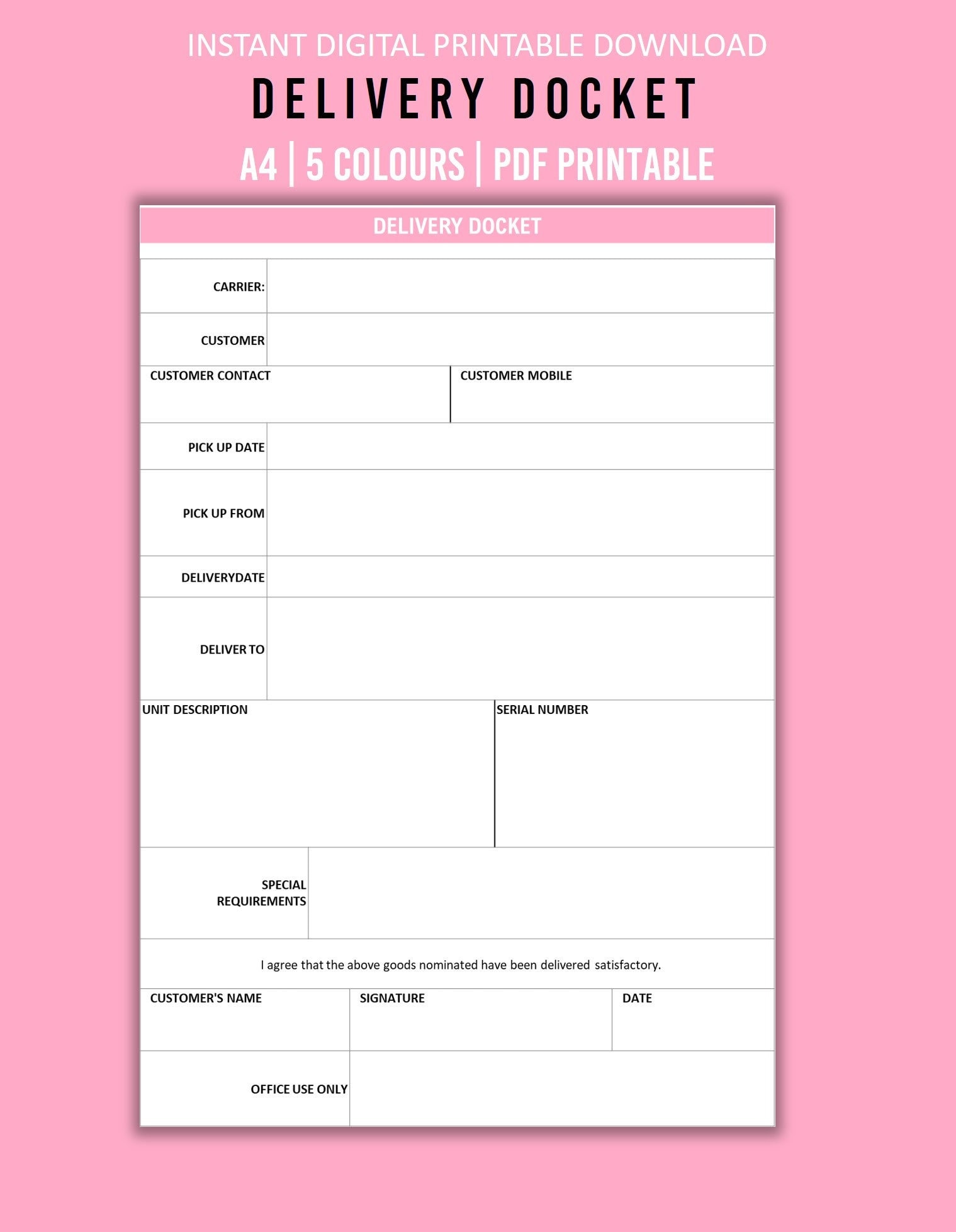 Delivery Docket | Printable, to Do List Template, Editable Fillable ...