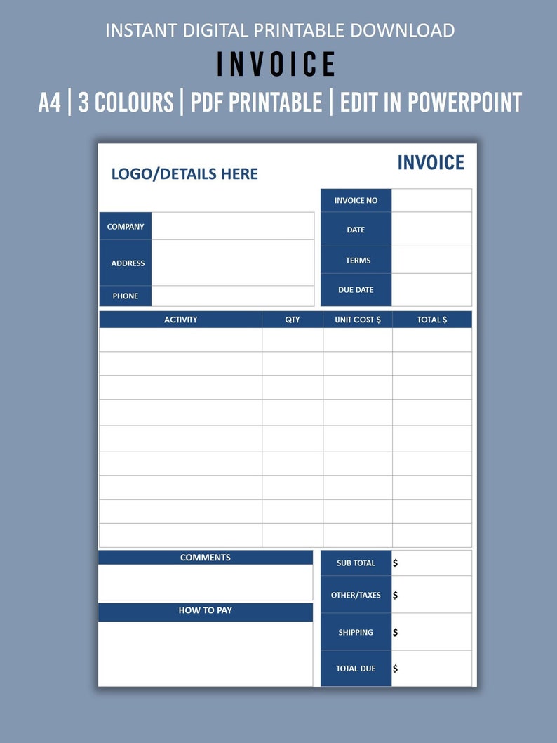 Invoice Template Pdf/powerpoint Business Invoice. Editable - Etsy