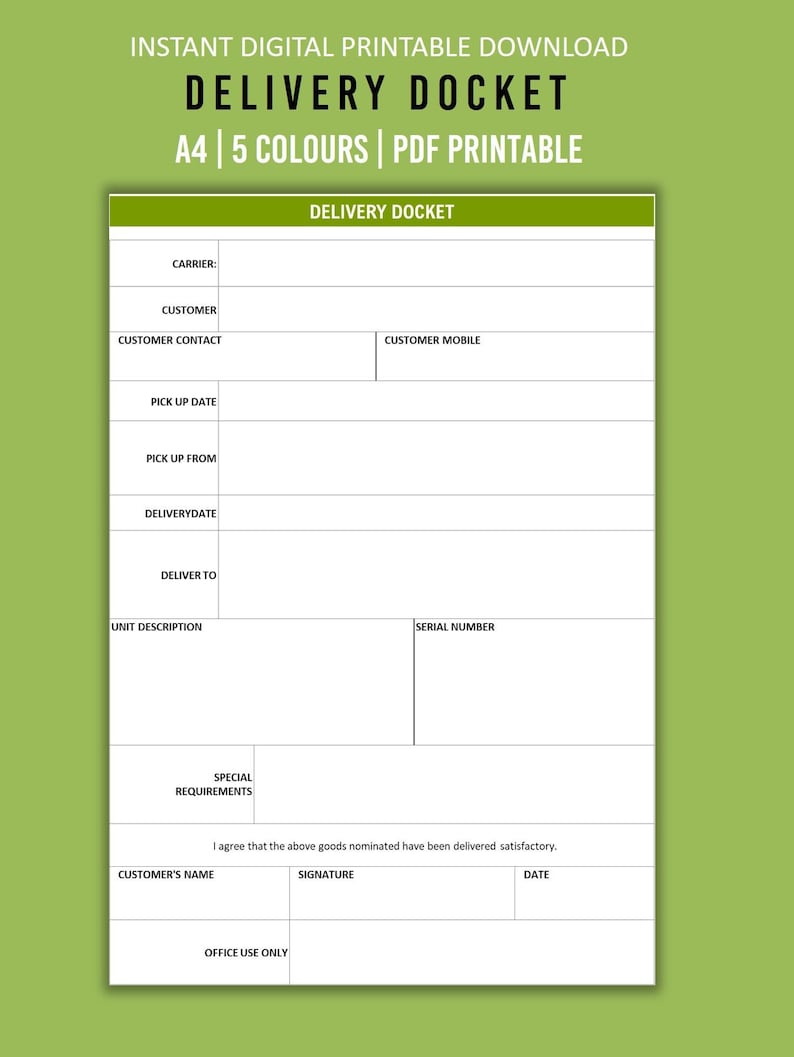Delivery Docket | Printable, to Do List Template, Editable Fillable ...