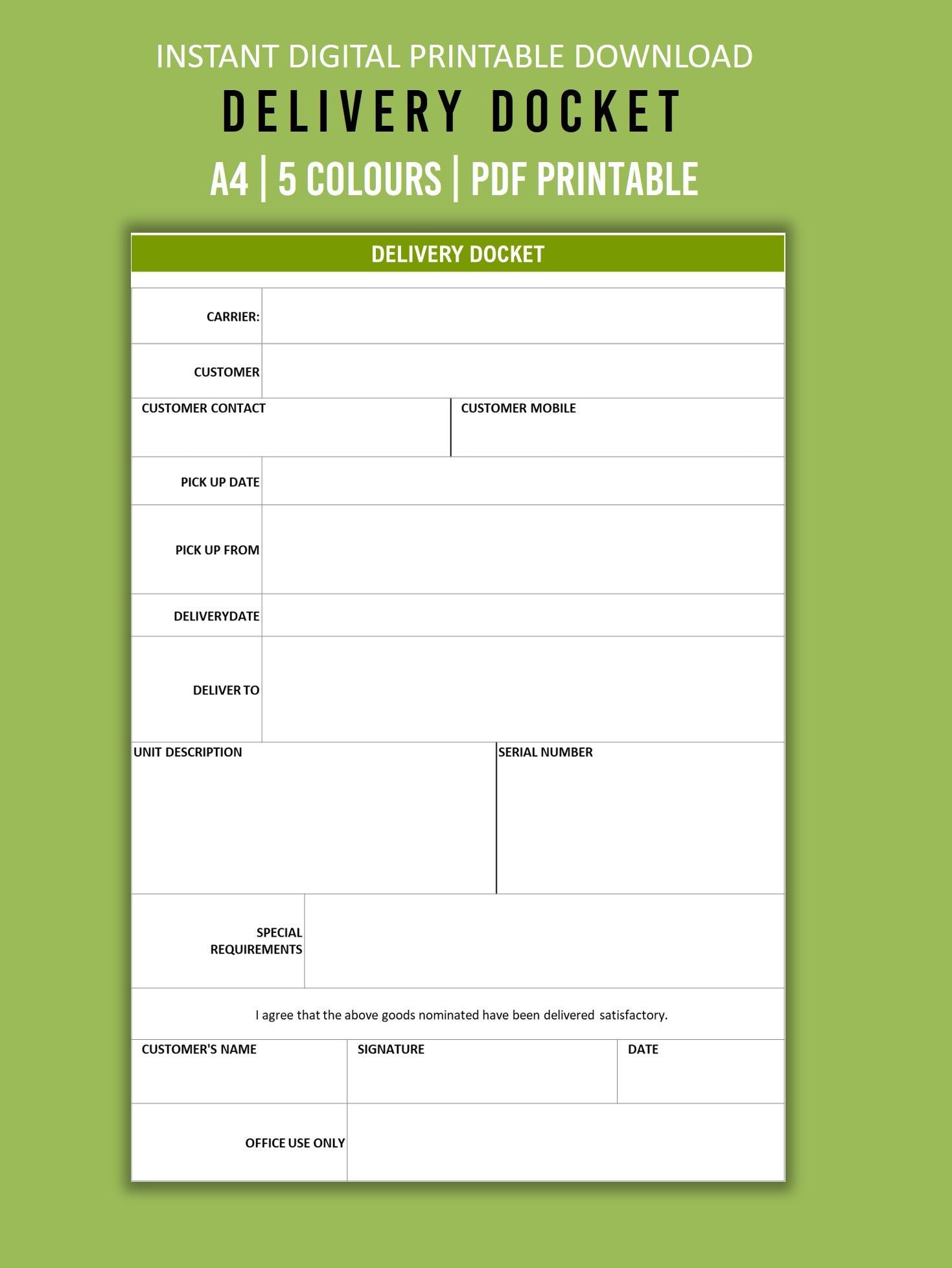 Delivery Docket Printable, to Do List Template, Editable Fillable ...