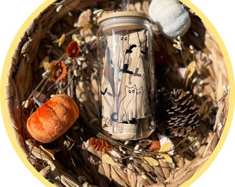 Preppy Glass Cup, Fall Cups, Halloween Decor, Iced Coffee Glass, Gift ...