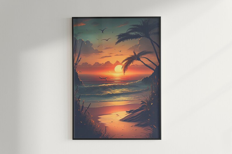 Beach Sunset Print Sunset Poster Beach Poster Pastel Print Tropical ...