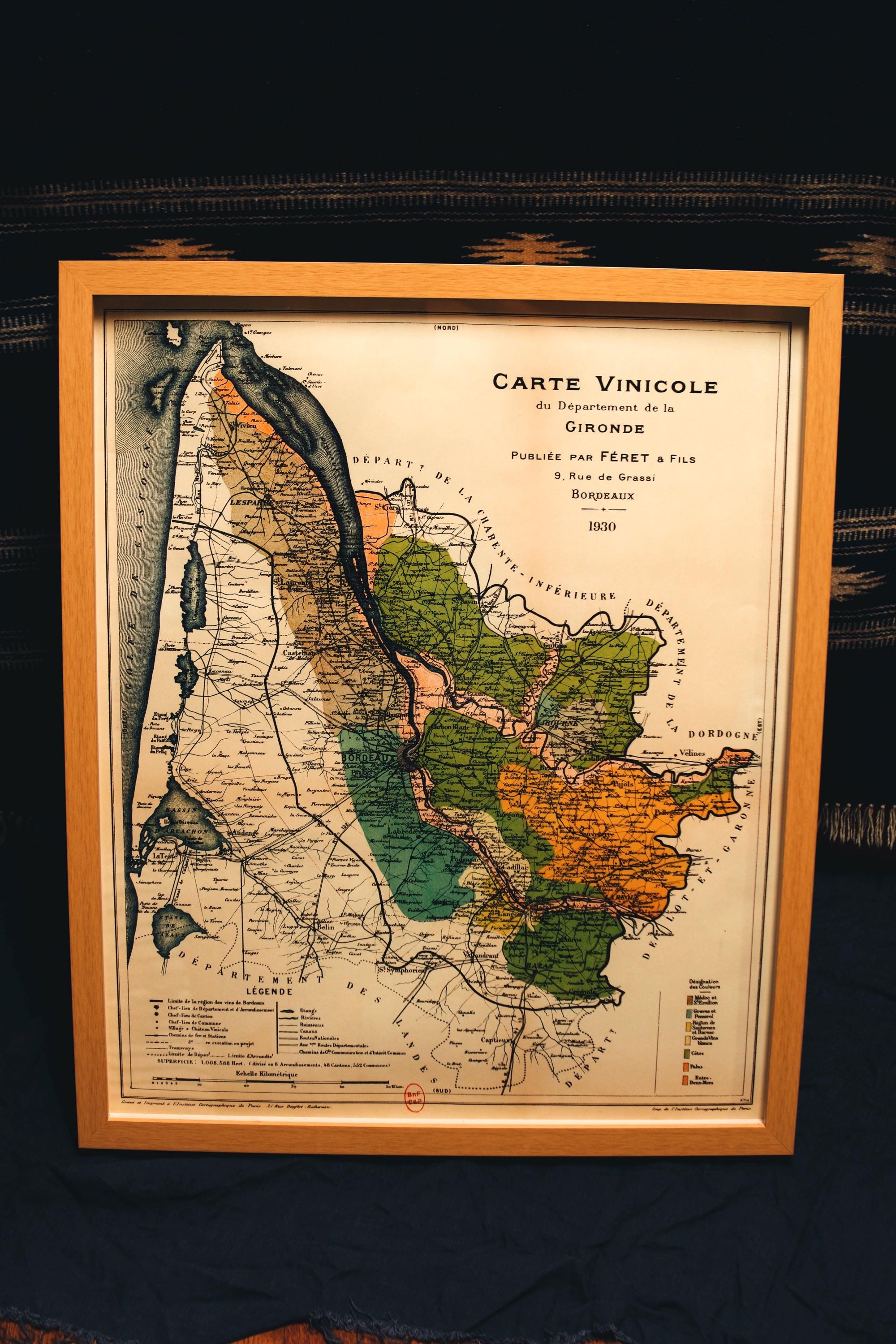 1930's Bordeaux Wine Map - Carte Vinicole Du Department De La Gironde ...