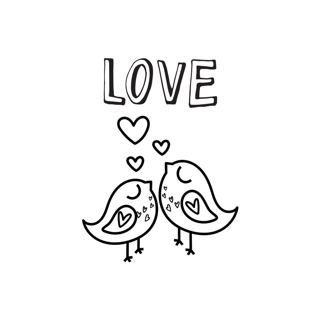 Valentines Day Love Birds With Hearts Coloring Page Instant Digital ...