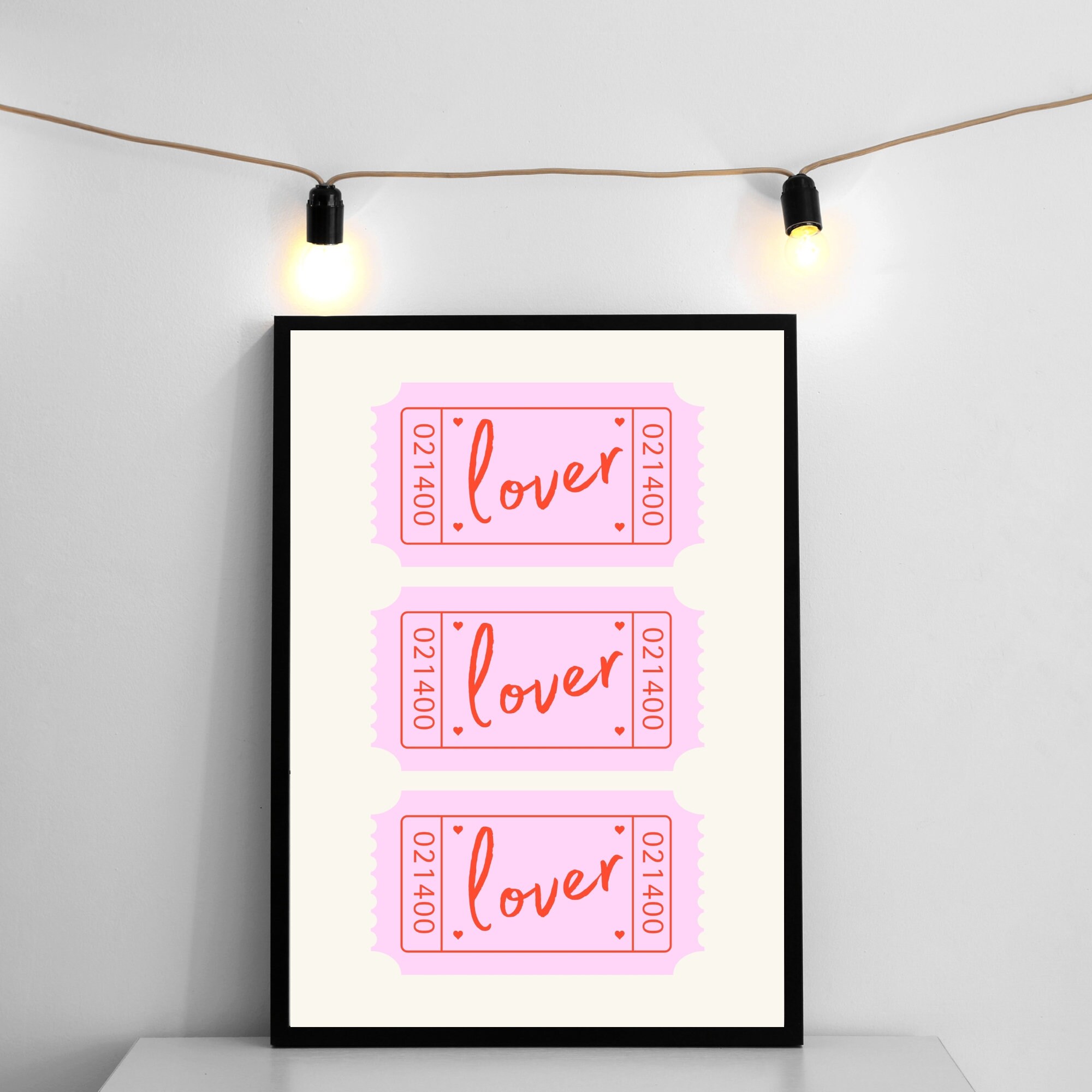 Lover Poster, Cute Ticket Wall Art, Valentine's Day Decor, Pink and Red ...