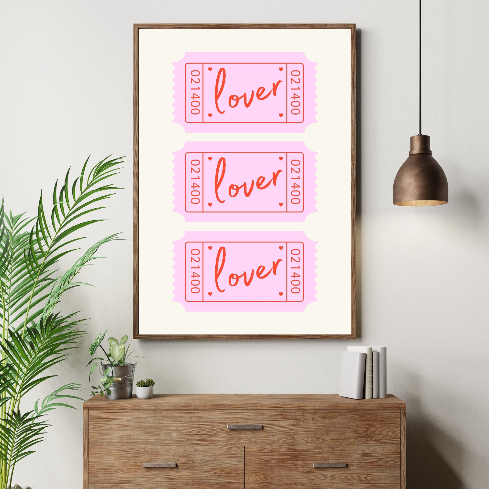 Lover Poster, Cute Ticket Wall Art, Valentine's Day Decor, Pink and Red ...