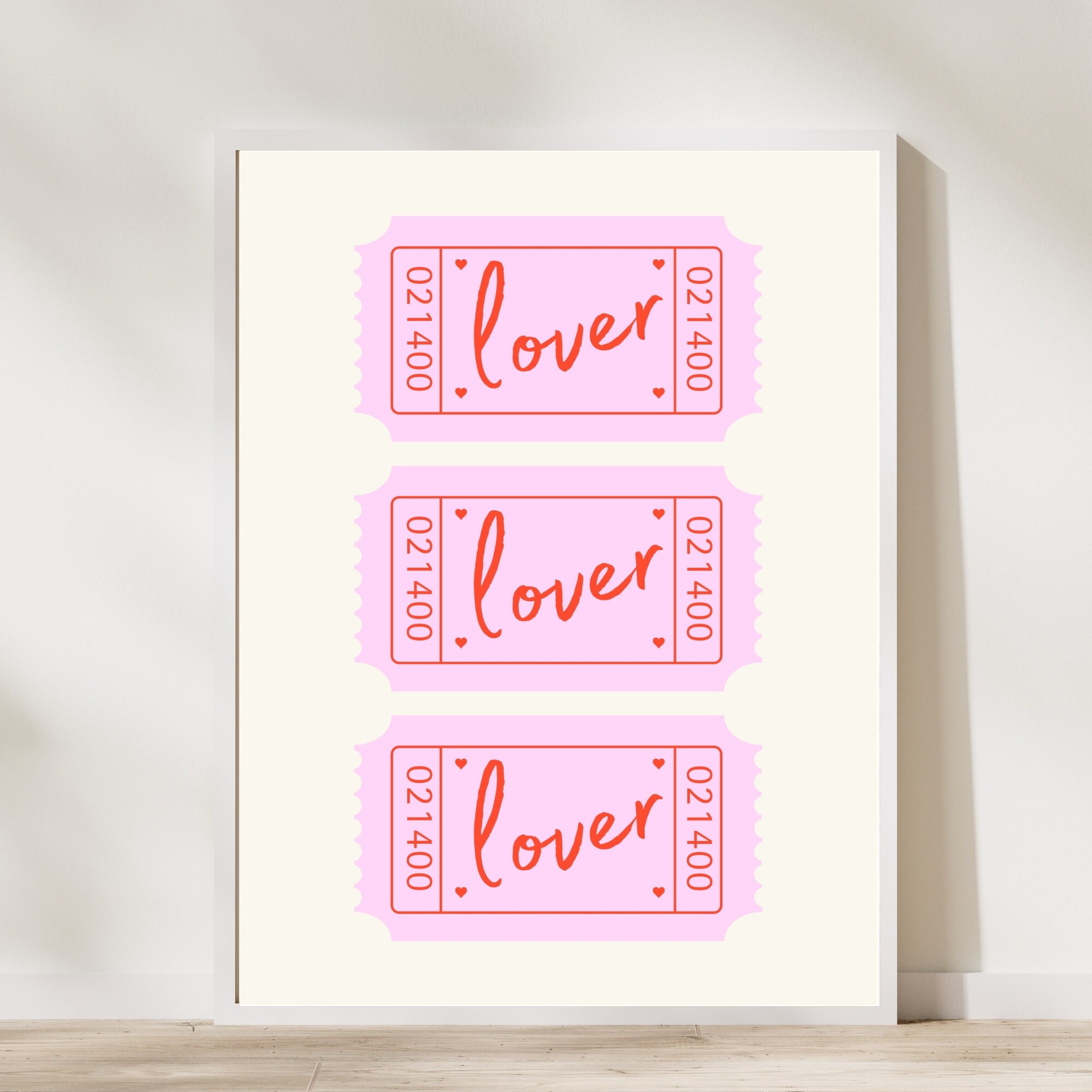 Lover Poster, Cute Ticket Wall Art, Valentine's Day Decor, Pink and Red ...