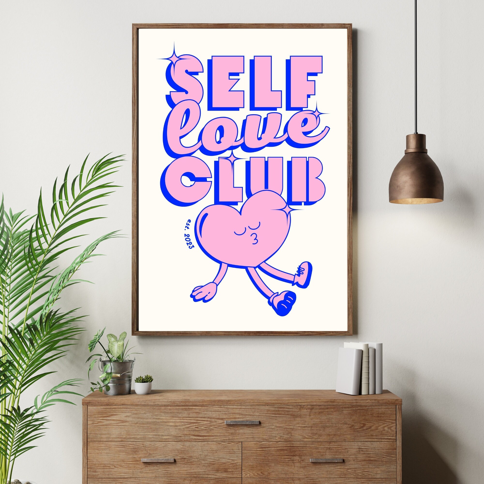 Self Love Club Poster, Retro Wall Prints, Self Love Club, Heart Poster ...