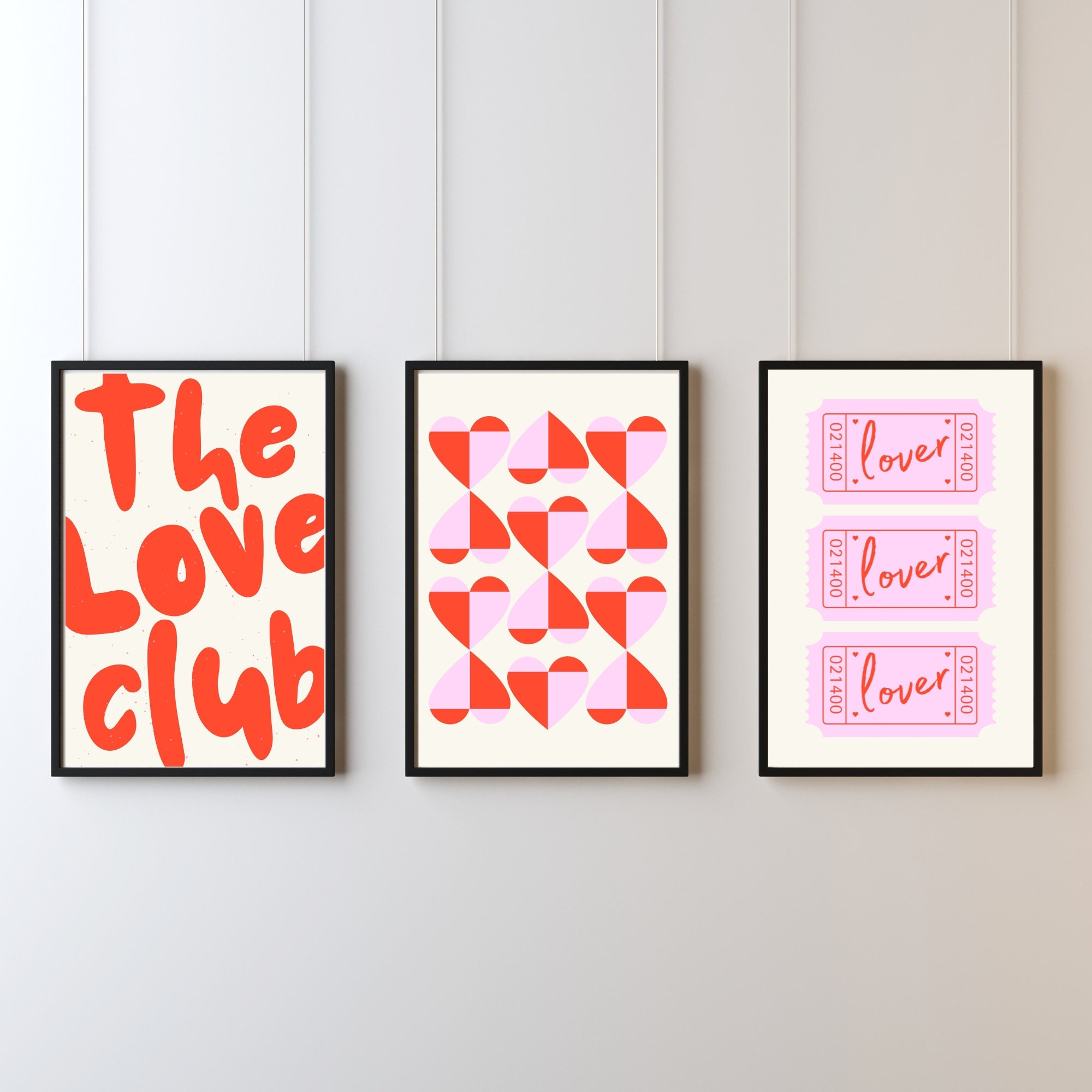 Lover Poster, Cute Ticket Wall Art, Valentine's Day Decor, Pink and Red ...