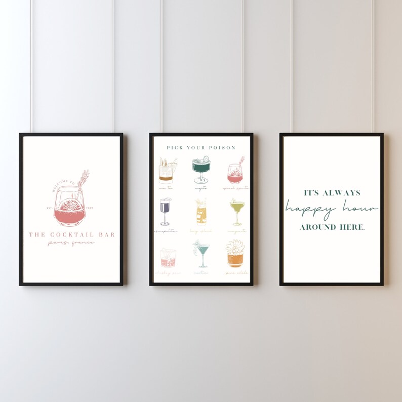 Cute Bar Cart Prints, Bar Cart Decor, the Cocktail Bar, Vintage Wall ...