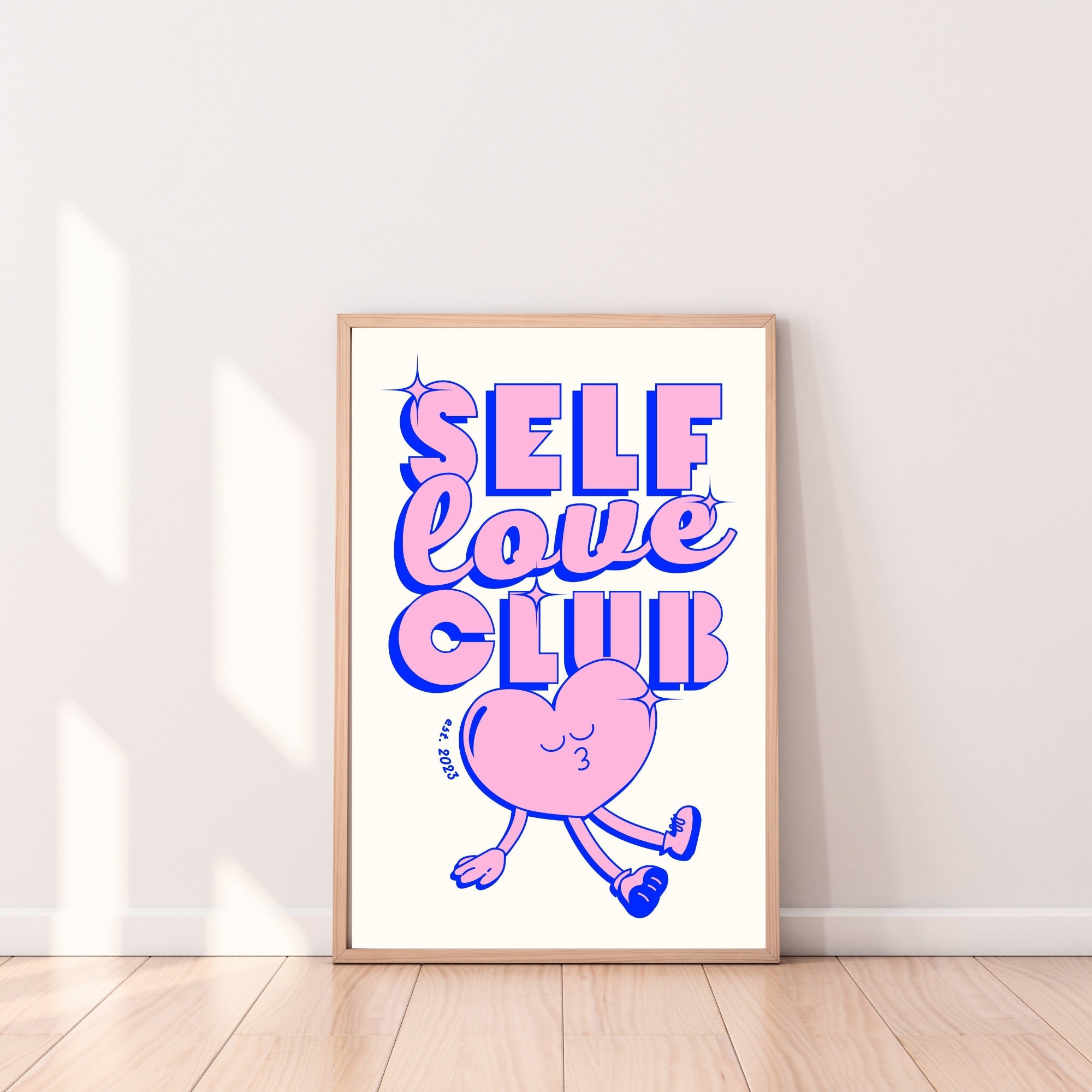 Self Love Club Poster, Retro Wall Prints, Self Love Club, Heart Poster ...