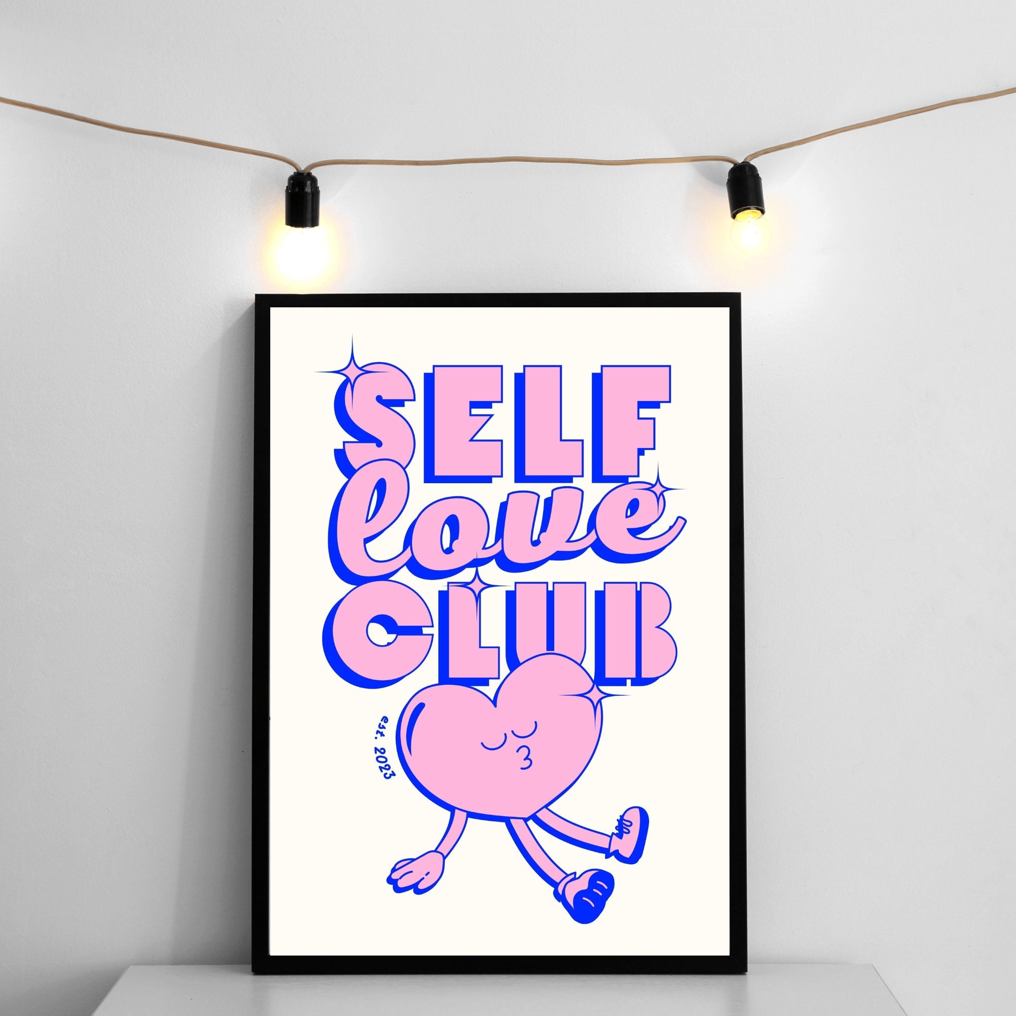 Self Love Club Poster, Retro Wall Prints, Self Love Club, Heart Poster ...