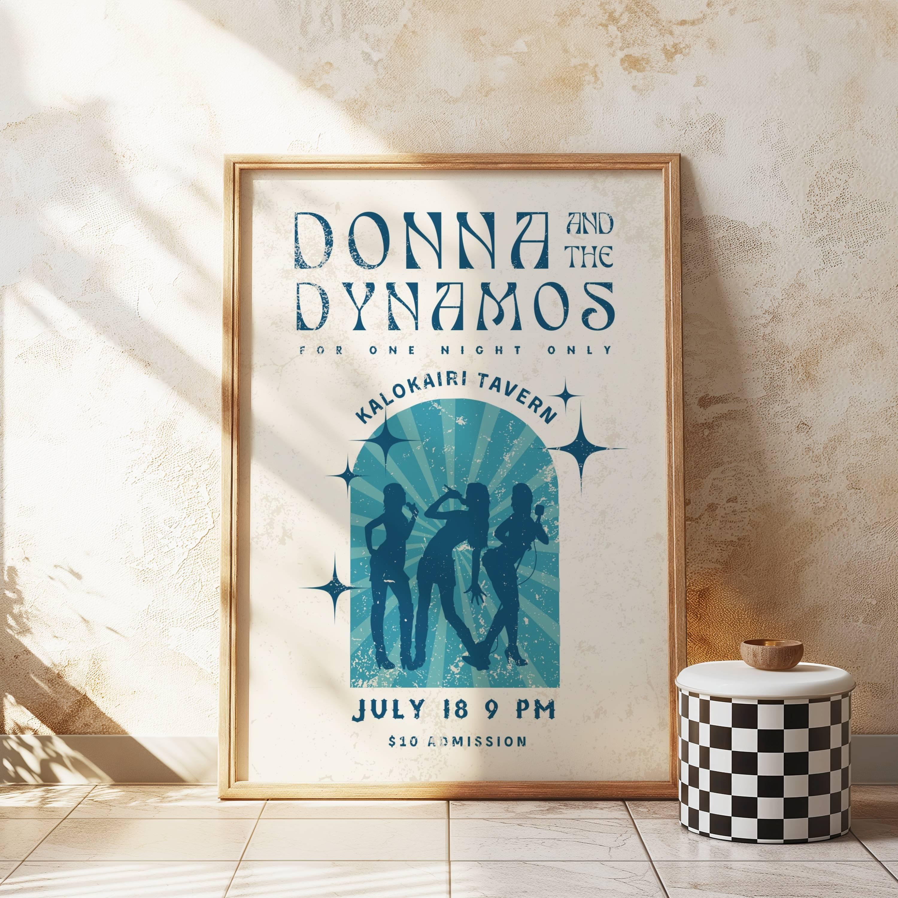 Donna and the Dynamos Poster, Mamma Mia Poster, Blue Wall Art, Digital ...