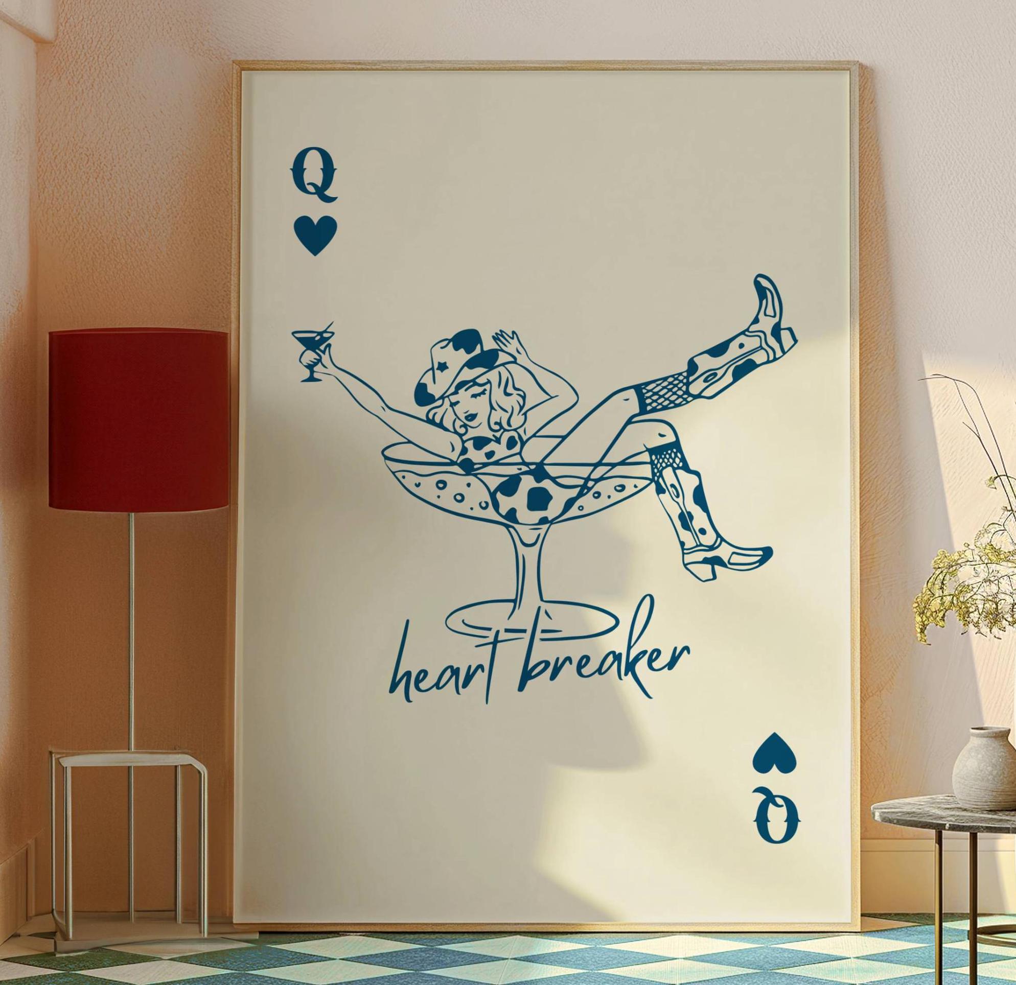 Playing Card Wall Art, Western Prints, Heart Breaker, Playing Card ...