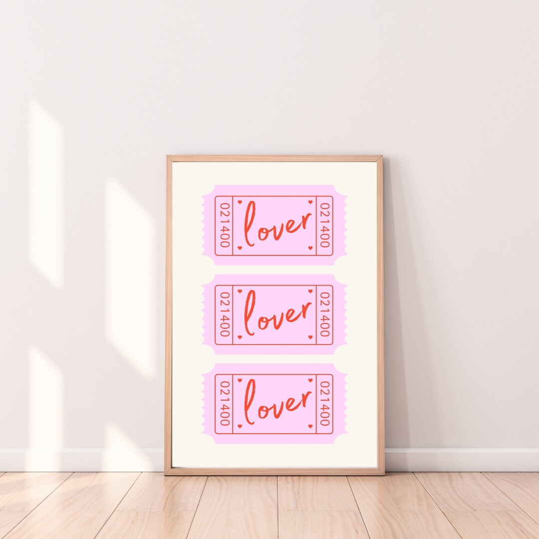 Lover Poster, Cute Ticket Wall Art, Valentine's Day Decor, Pink and Red ...