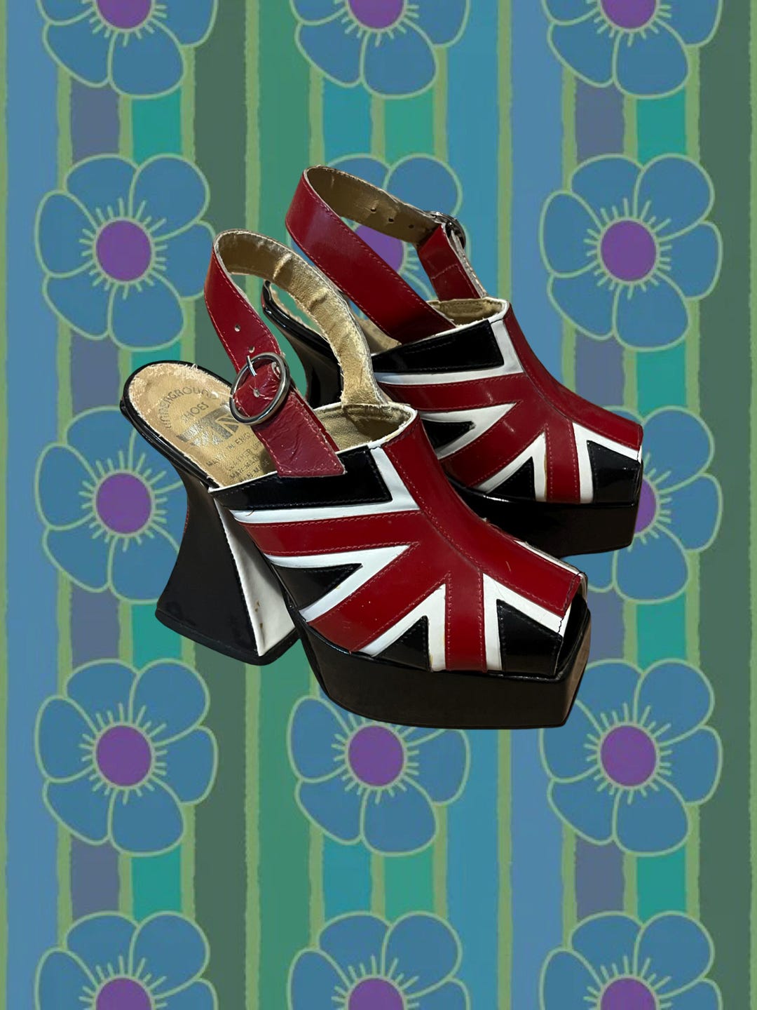 FAIR CONDITION: “london Underground” Union Jack Platform Heels - Size ...