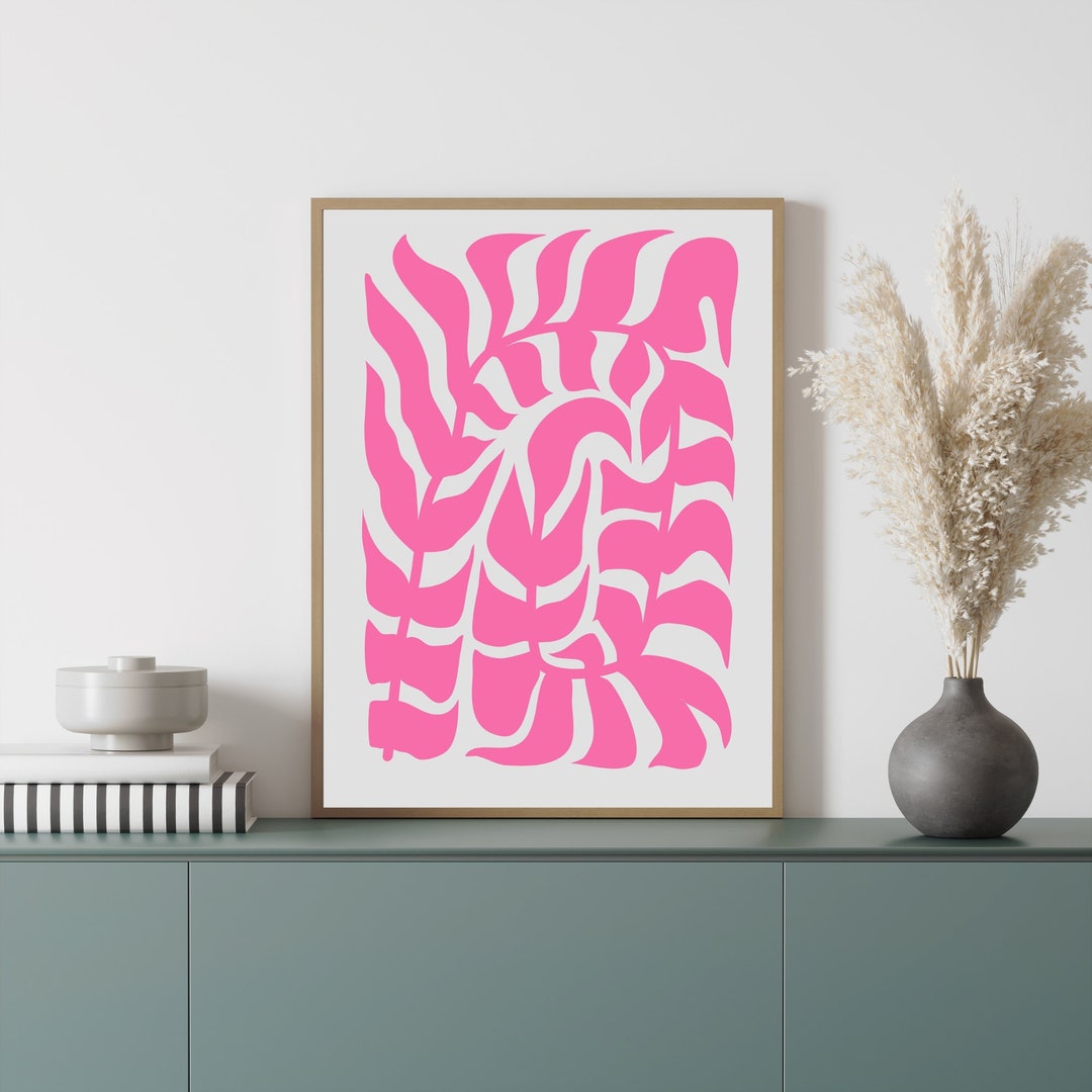 Abstract Pink Leaf Print, Printable Matisse Inspired Art, Bright Pink ...