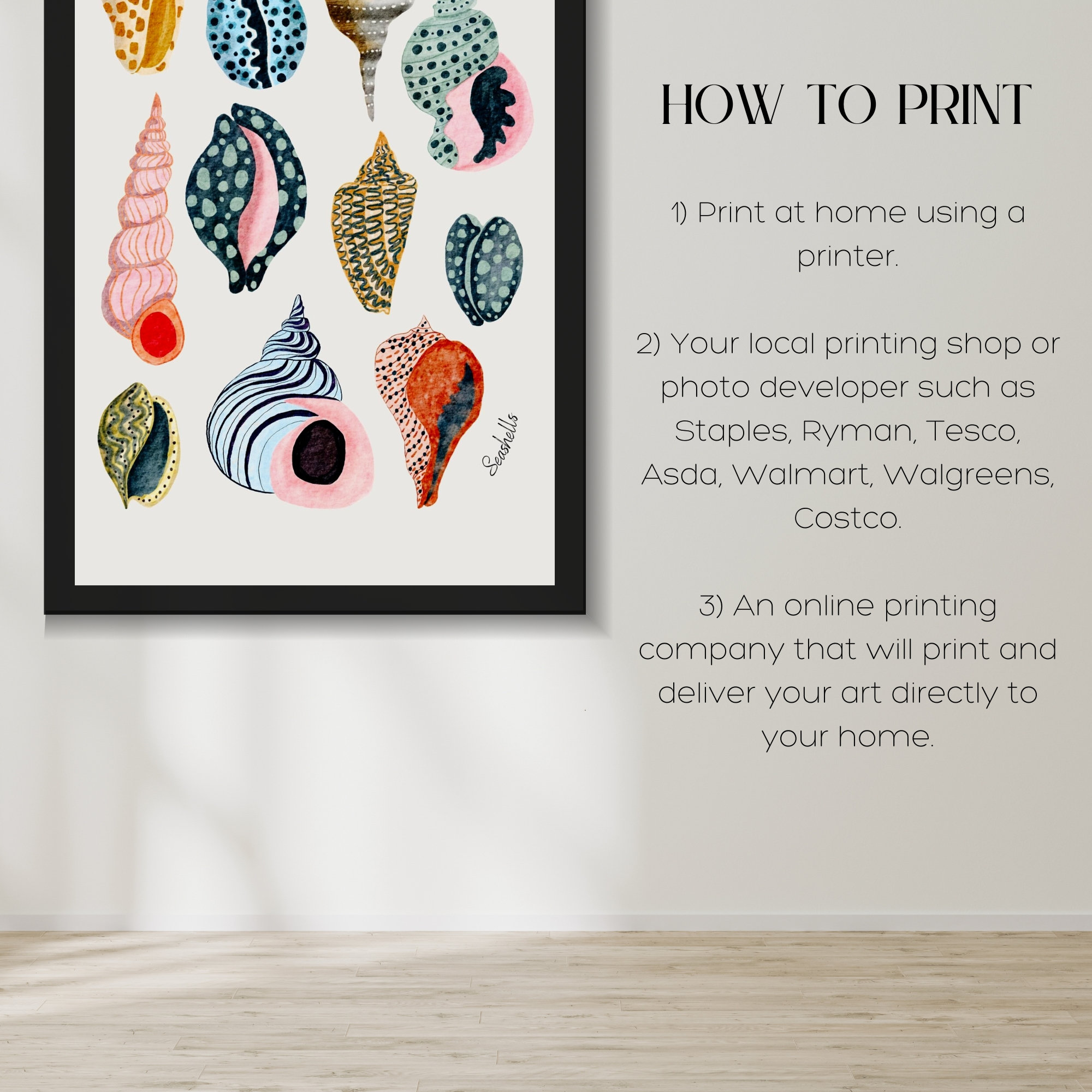 Seashell Collection Digital Art Print, INSTANT DOWNLOAD, Watercolour ...