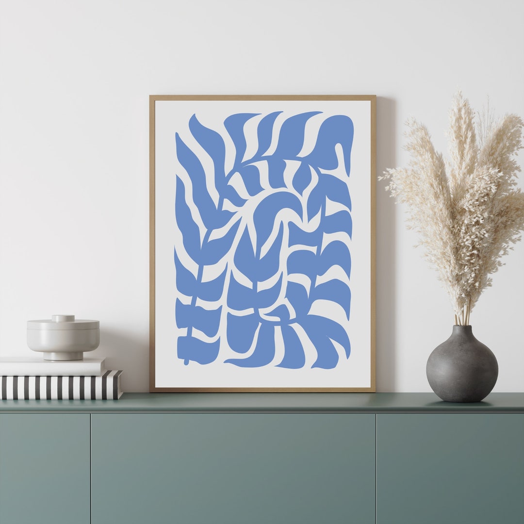 Abstract Blue Leaf Print, Printable Matisse Inspired Art, Pastel Blue ...