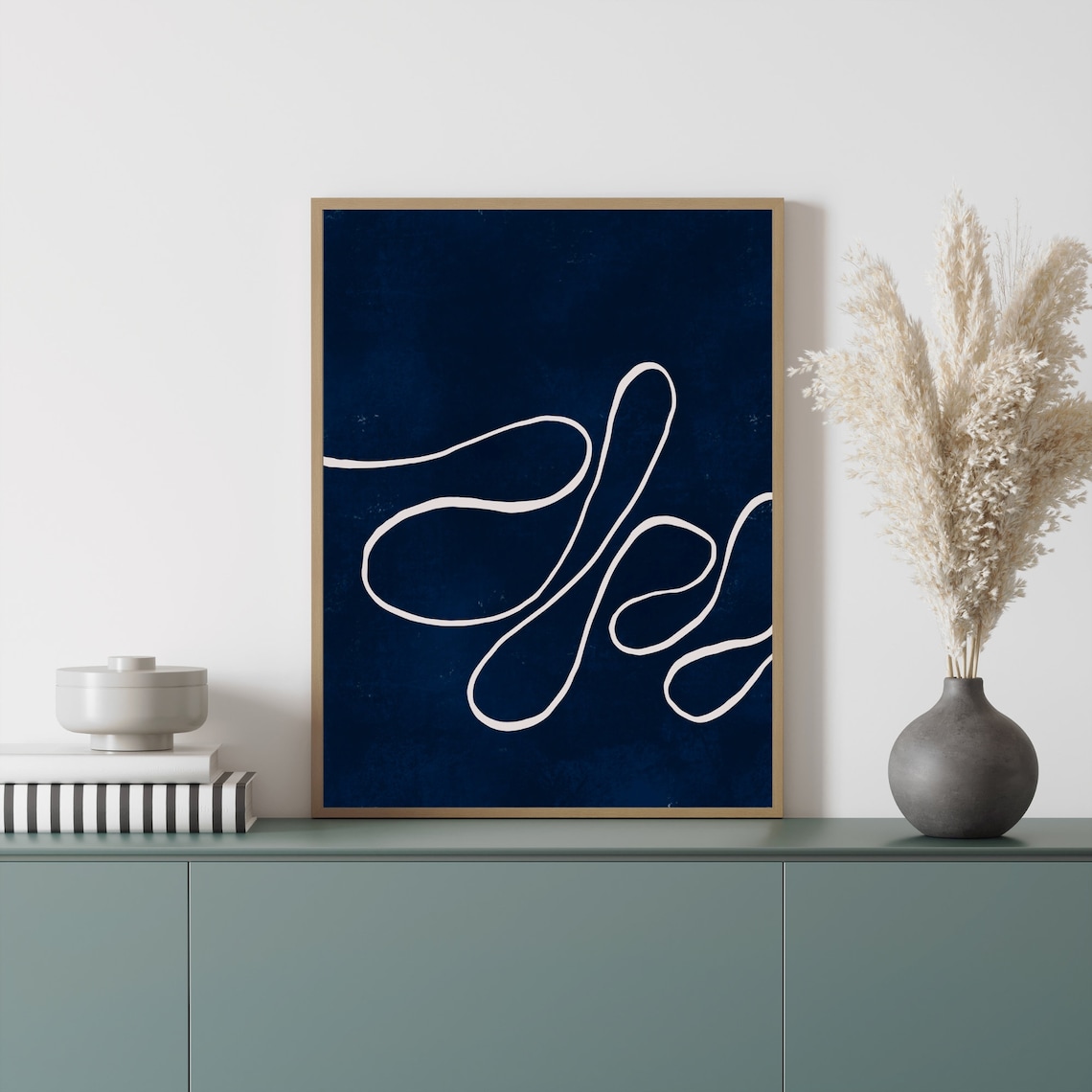Navy Blue Line Art Print, INSTANT DOWNLOAD, Minimalist Line Art Digital ...
