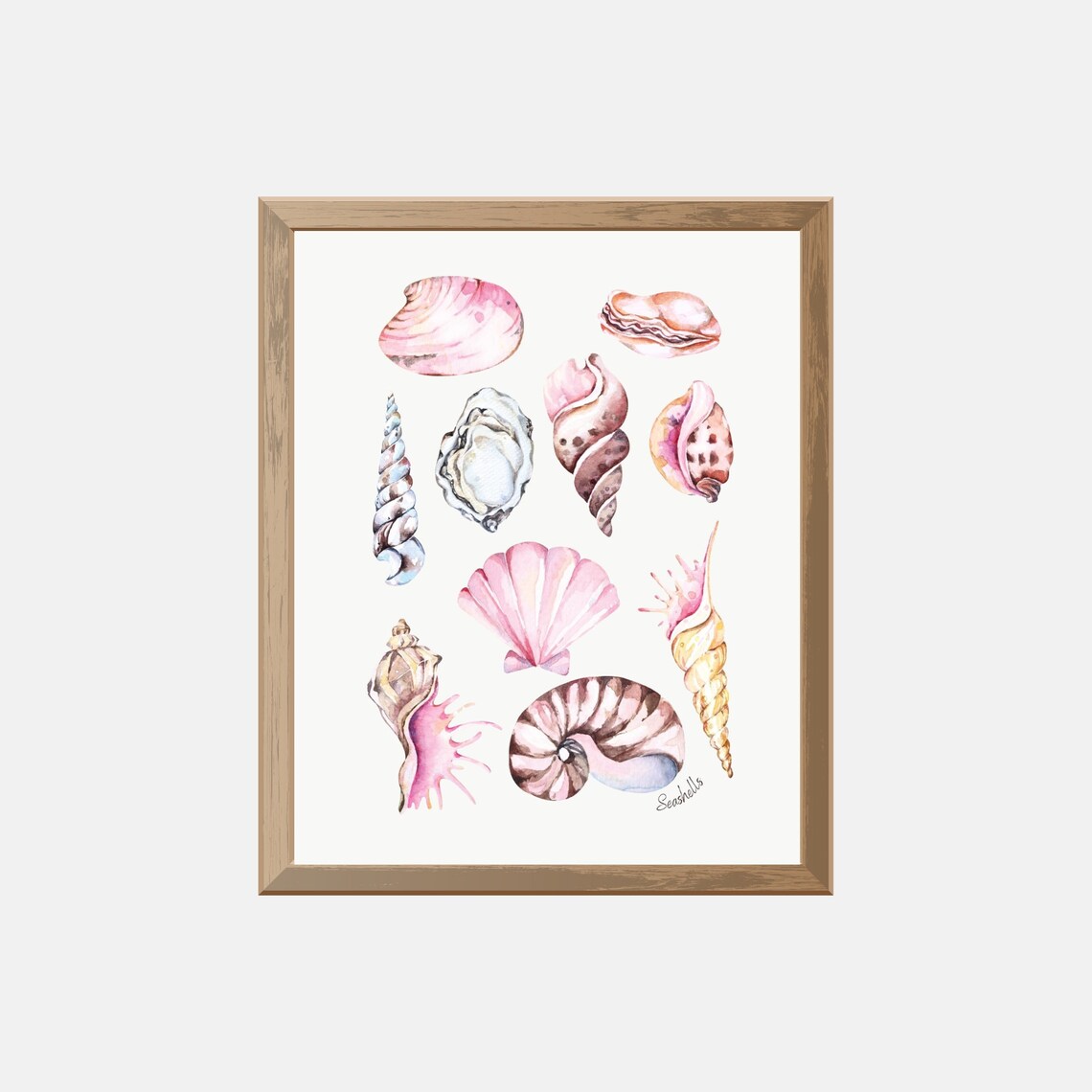 Seashell Art Print, Pink Seashell Poster, Bathroom Digital Art Print ...