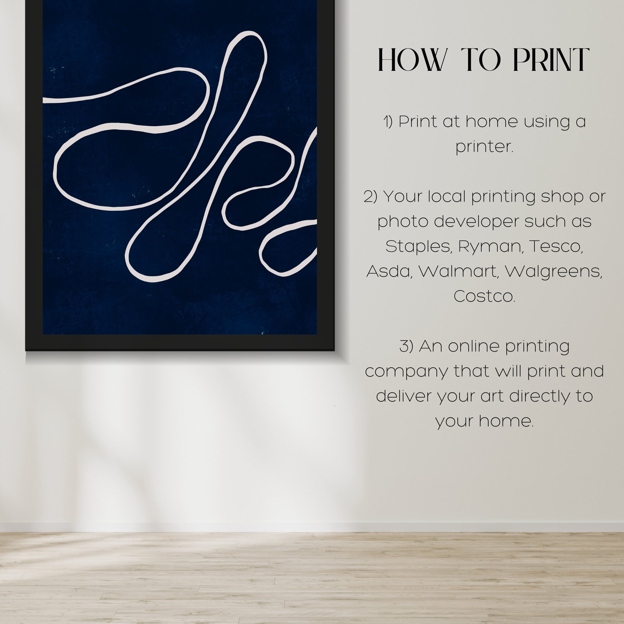 Navy Blue Line Art Print, INSTANT DOWNLOAD, Minimalist Line Art Digital ...